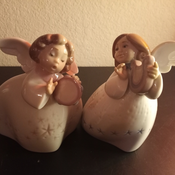 Lladro | Art | Gorgeous Vtg Lladro Angels With Tambourine Harp 5 ...